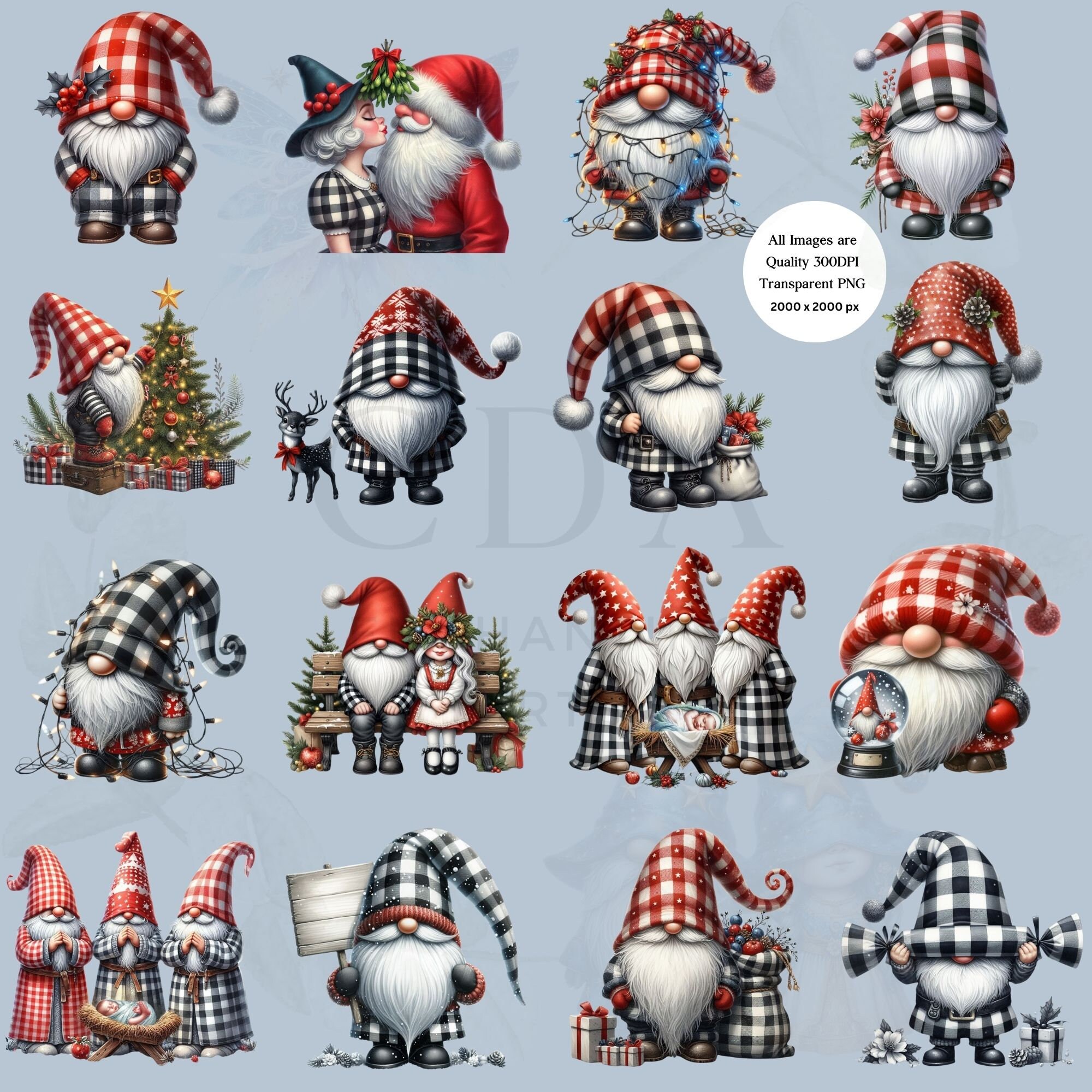 Cute Christmas Gnome Clipart PNG Set | Holiday Watercolour Festive ...