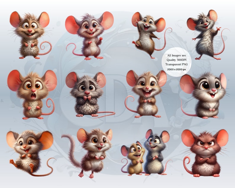 Funny Mouse Clipart Bundle 2 | Cute Animal Graphics for Creators | Cute ...