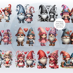Valentines Gnomes Clipart PNG Set 2 Gnomes in Love Watercolour Gnomes ...