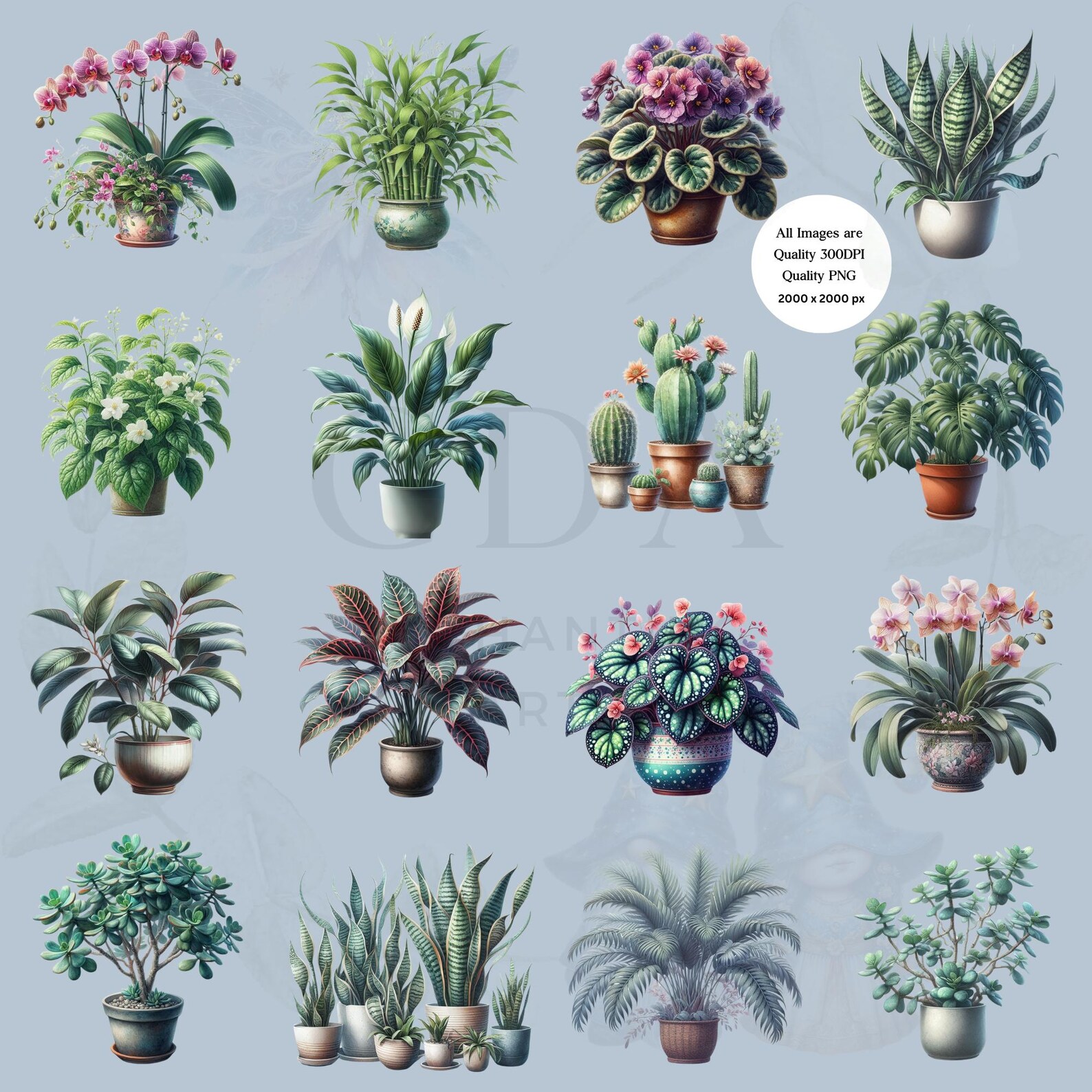 Luscious House Plants PNG Clipart Bundle | Watercolour Greenery | Junk ...