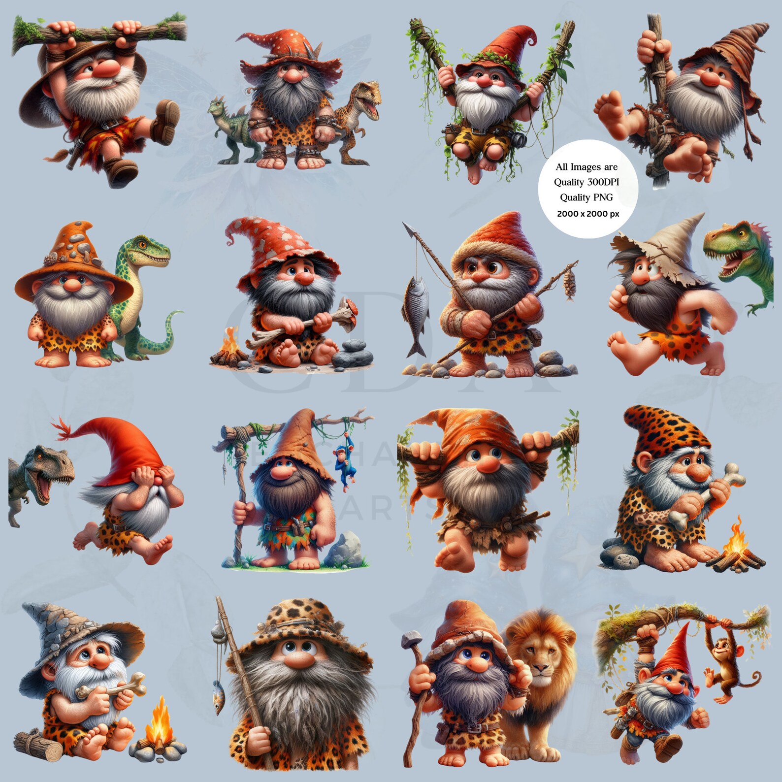 Funny Caveman Gnome PNG Clipart | Watercolour Jungle Jurassic ...