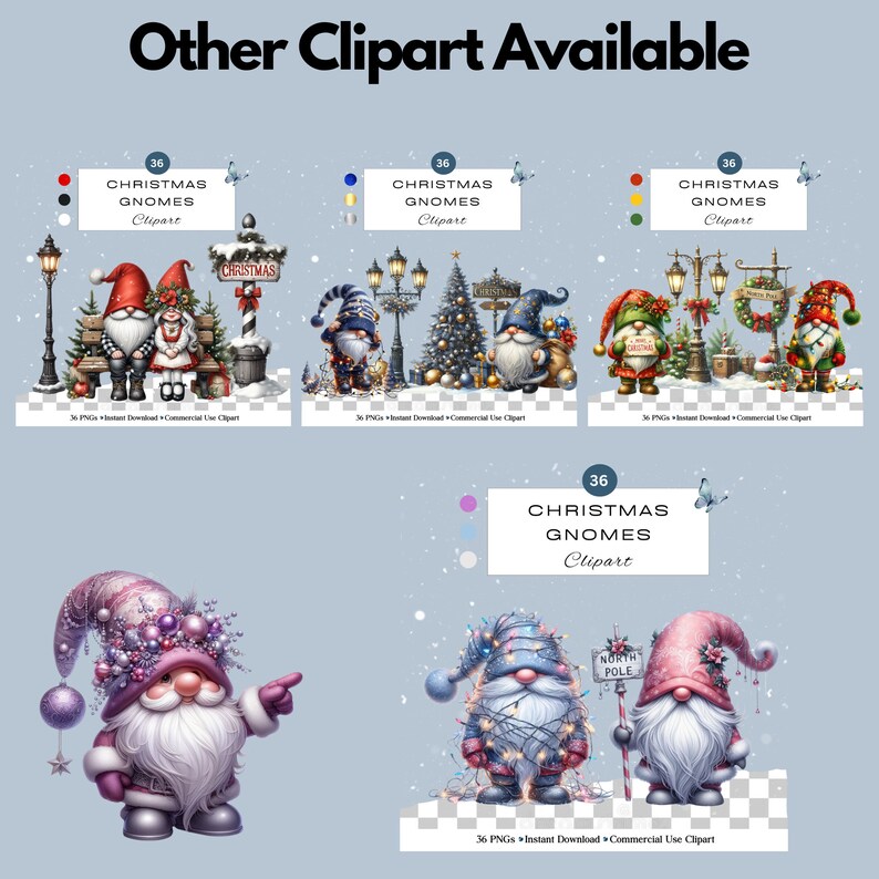 Cute Christmas Gnome Clipart PNG Set | Holiday Watercolour Festive ...
