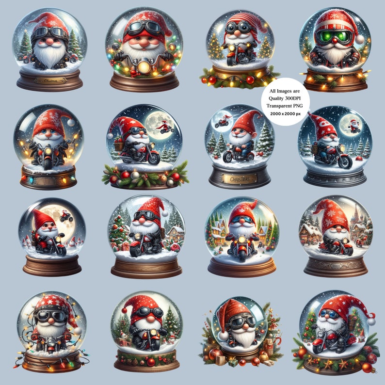 Christmas Snowglobe Biker Gnome Clipart | Festive PNG Clip Art ...