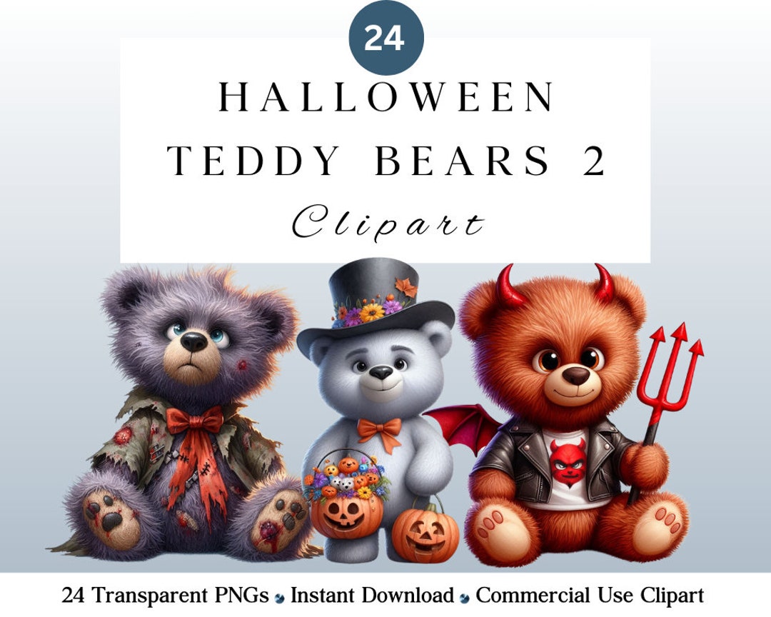 Cute Halloween Teddy Bear Clipart PNG Set 2 Watercolour Teddy Bears ...