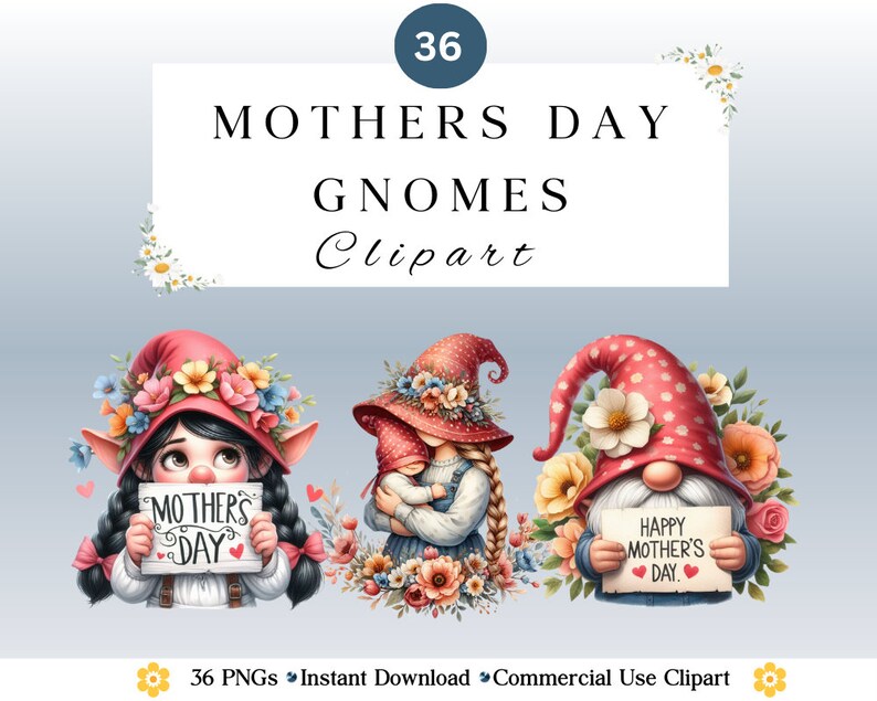 Mothers Day Gnome Clipart Bundle | Mum Mom | Watercolor PNG | Mother ...