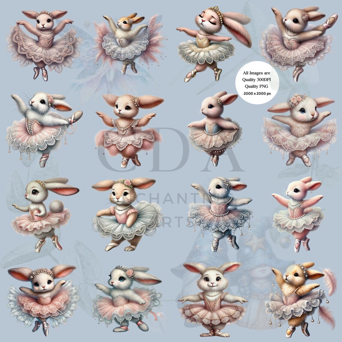 Bunny Ballerina Dance PNG Clipart Bundle | Cute Rabbit Ballet Dancers ...