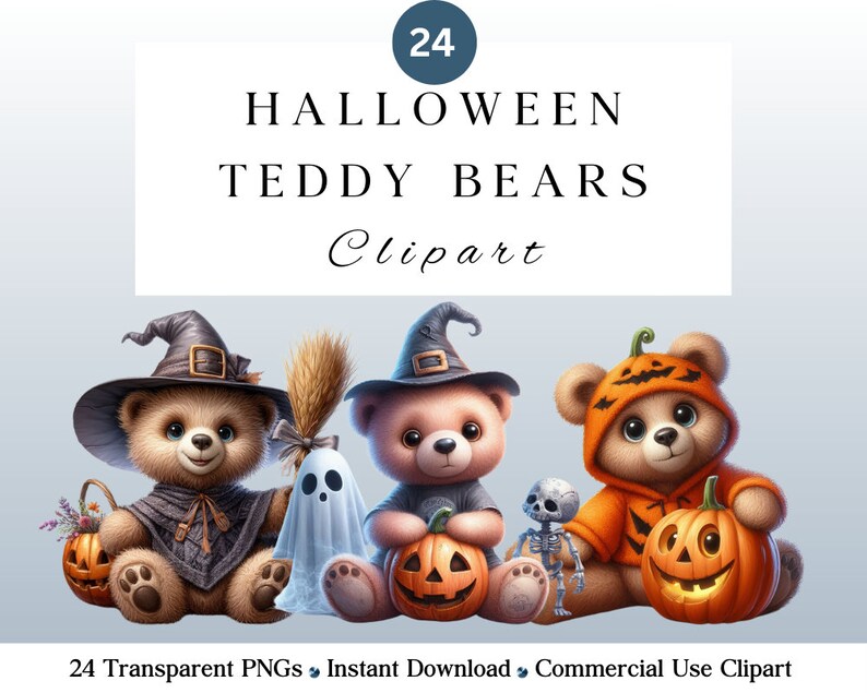 Cute Halloween Teddy Bear Clipart PNG Watercolour Teddy Bears Teddy ...
