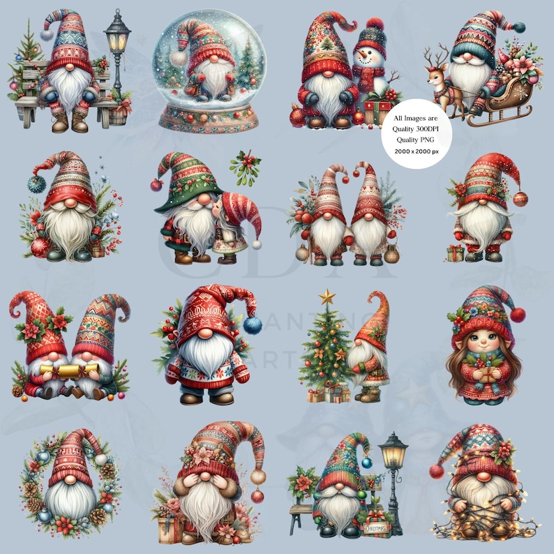 Cute Christmas Boho Gnome Clipart PNG Set | Holiday Watercolour Festive ...