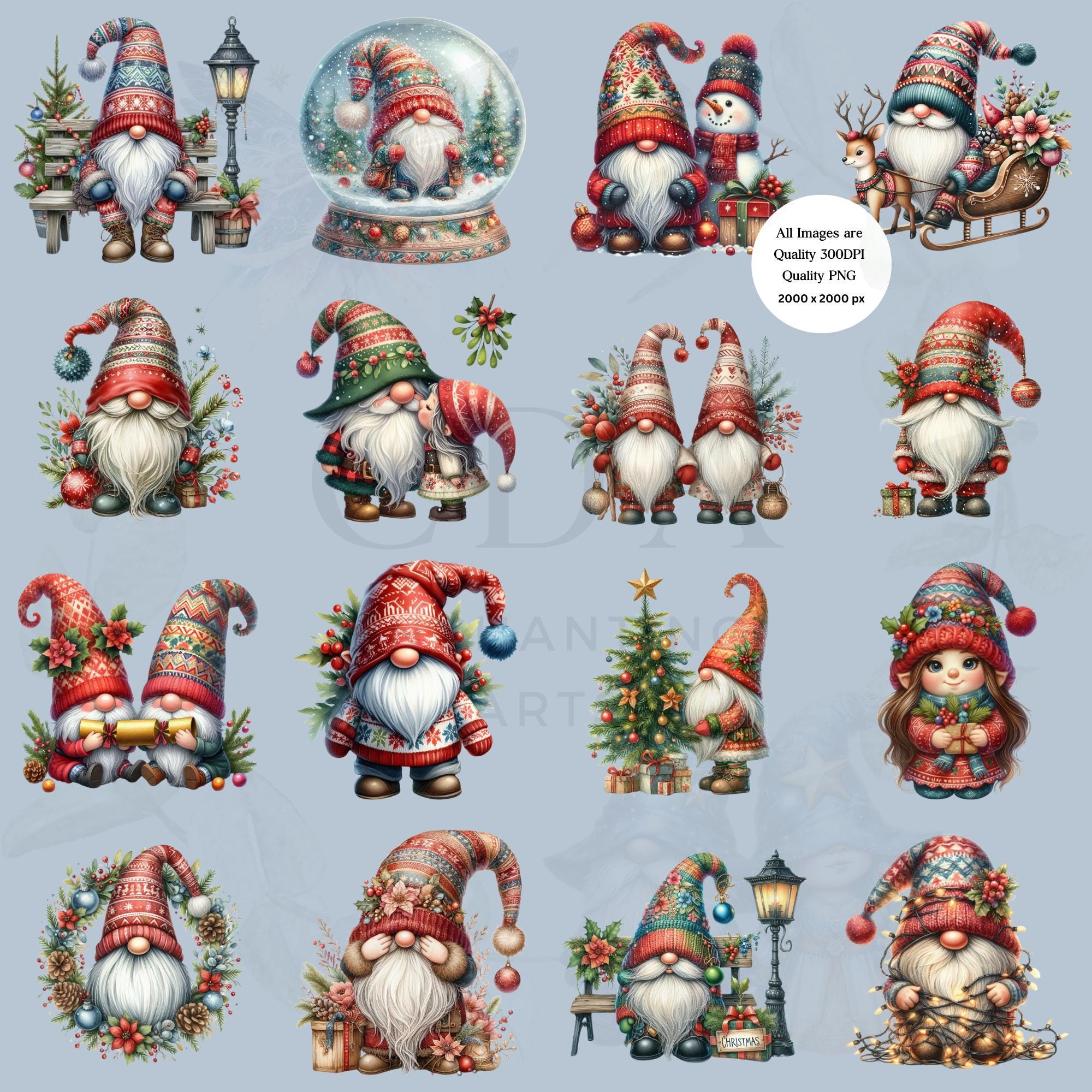 Cute Christmas Boho Gnome Clipart PNG Set | Holiday Watercolour Festive ...