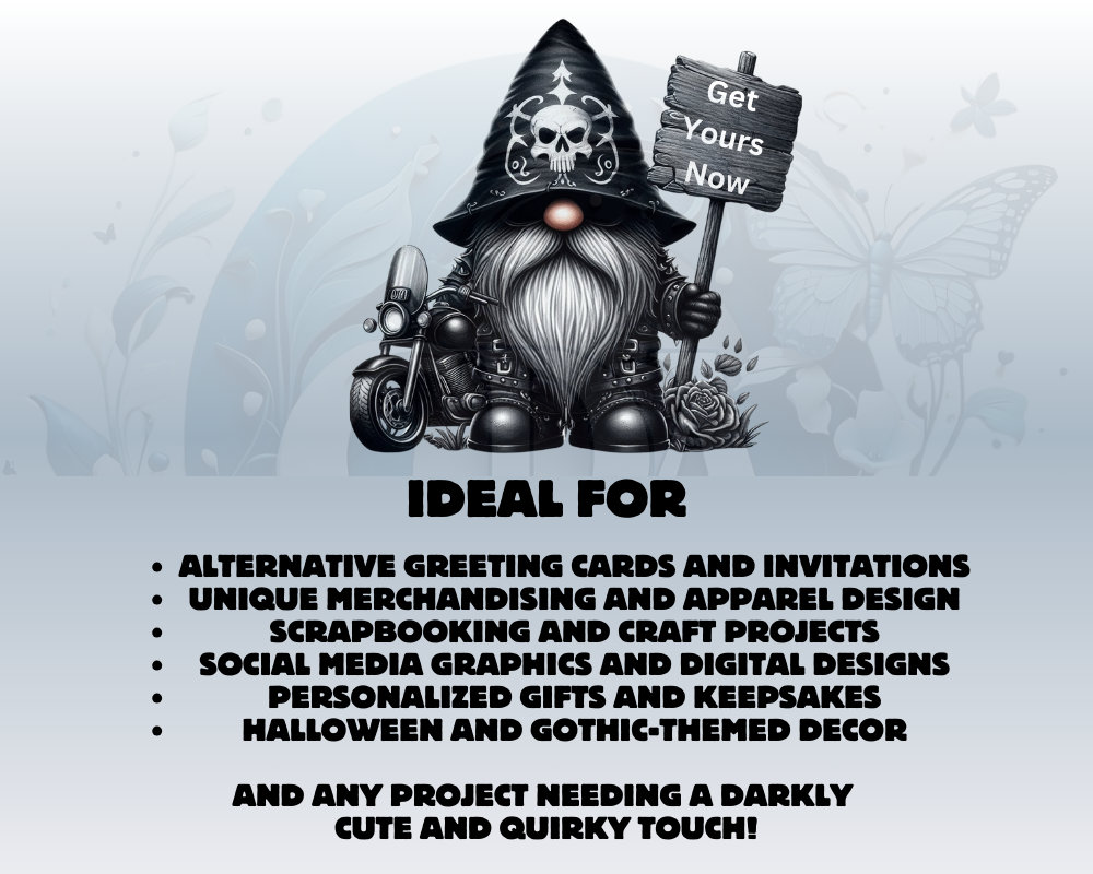 Gothic Biker Gnome PNG Clipart Set Whimsical Gnome Cute Gothic ...