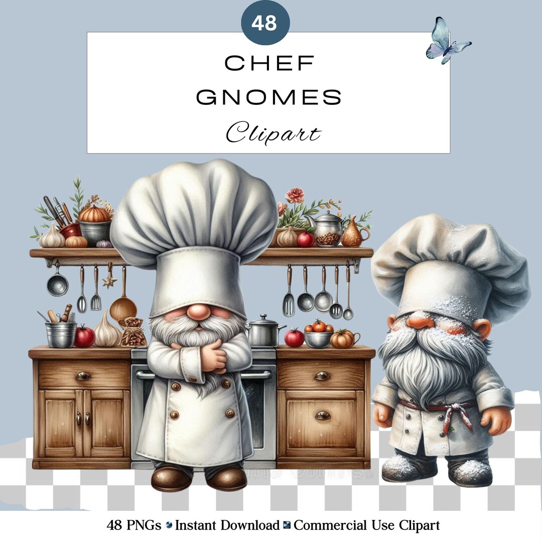 Cute Chef Gnome Clipart PNG Bundle | Watercolour Cooking Food Gnomes ...