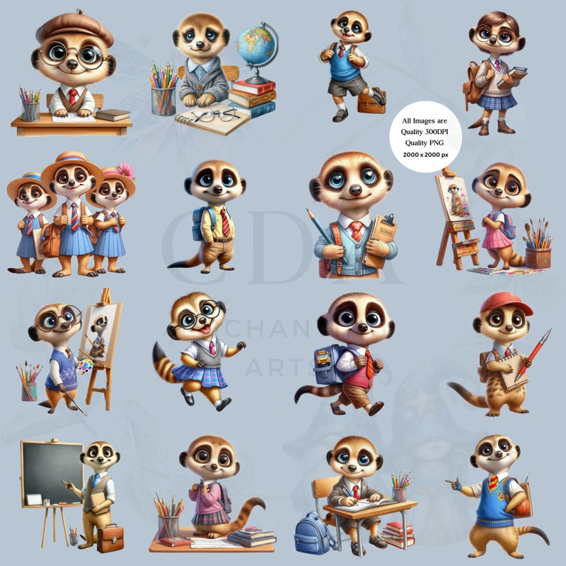 Funny School Meerkat PNG Clipart Bundle | Student Classroom Teacher ...
