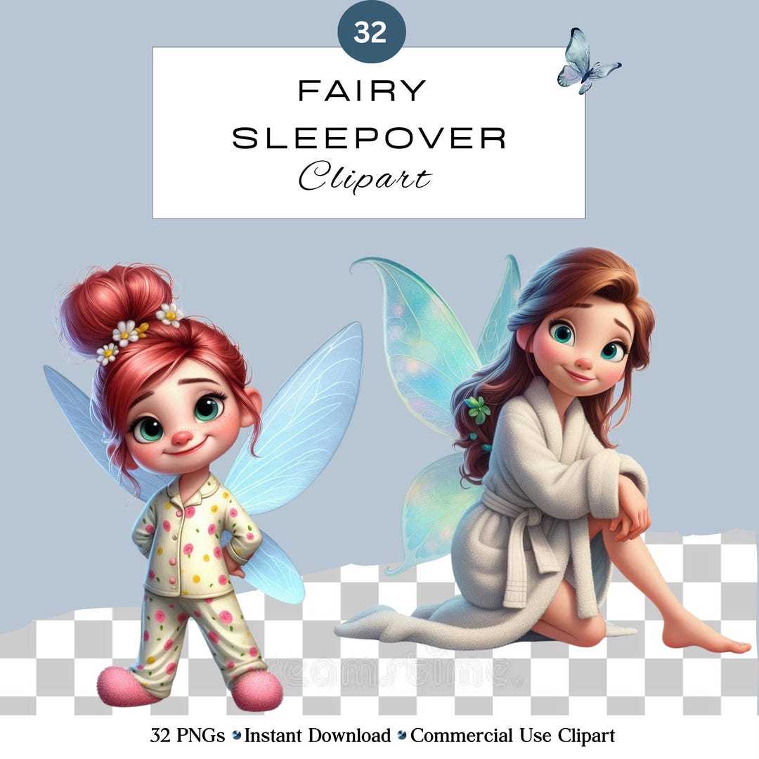 Sleepover Party Fairy PNG Clipart Watercolor Bedtime Pajama Fairies ...