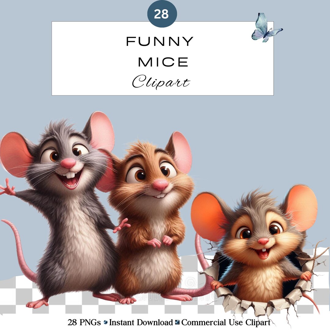 Funny Mouse PNG Clipart Bundle | Cute Quirky Mice Animal | Junk Journal ...