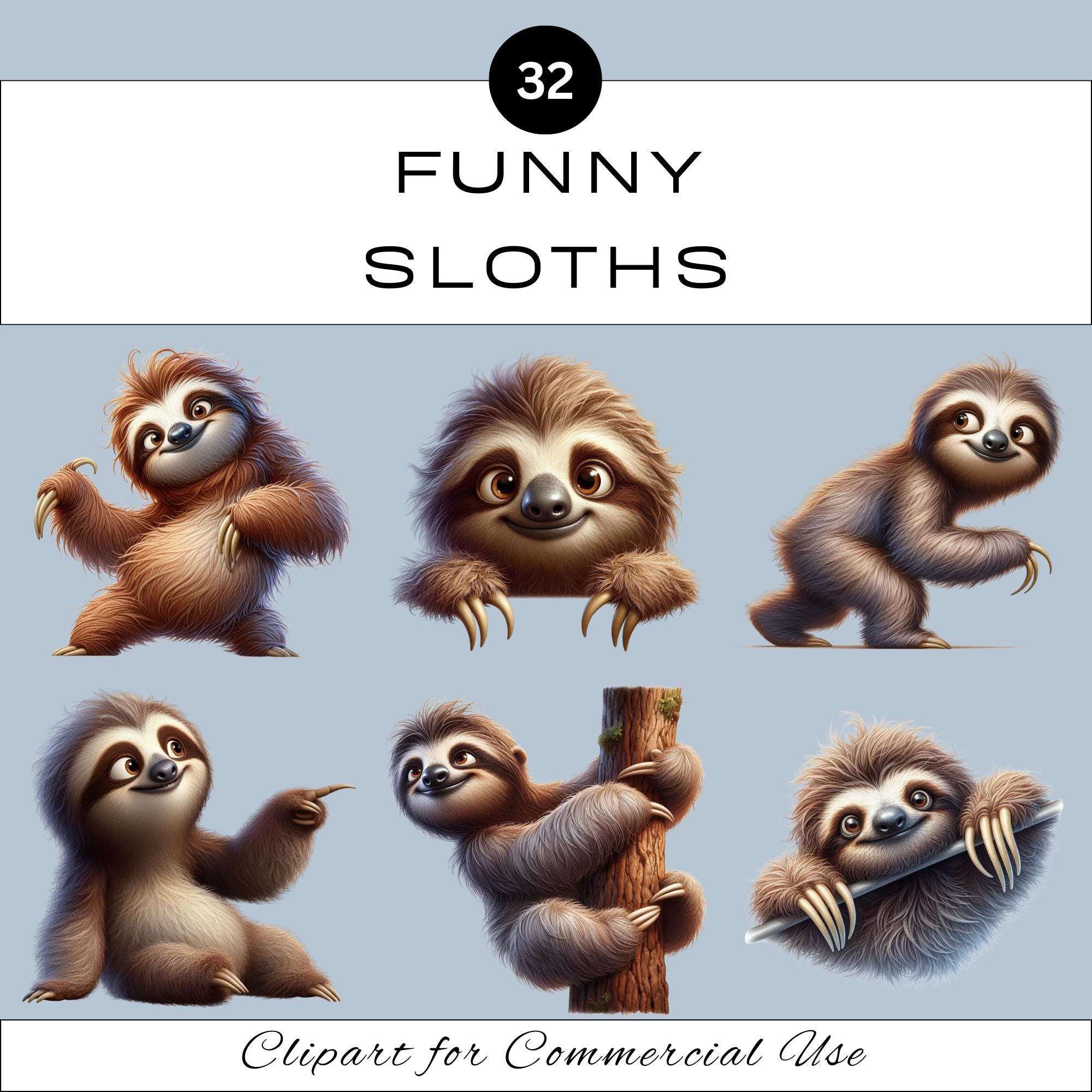 Funny Sloths PNG Clipart Bundle | Junk Journal Scrapbooking | Classroom ...