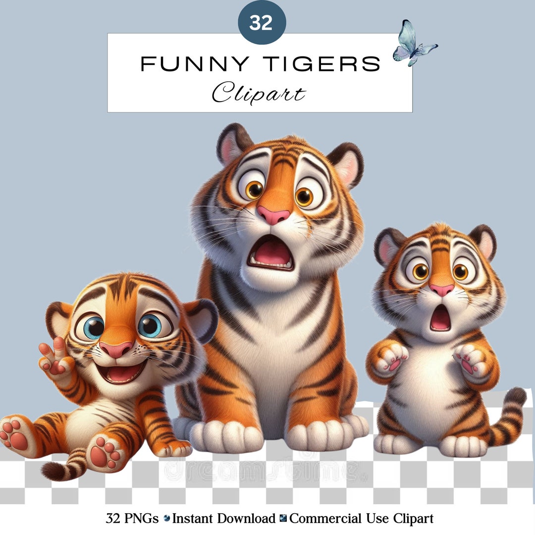 Funny Tiger PNG | Cute Tiger Cub Clipart Bundle | Baby Safari Animals ...