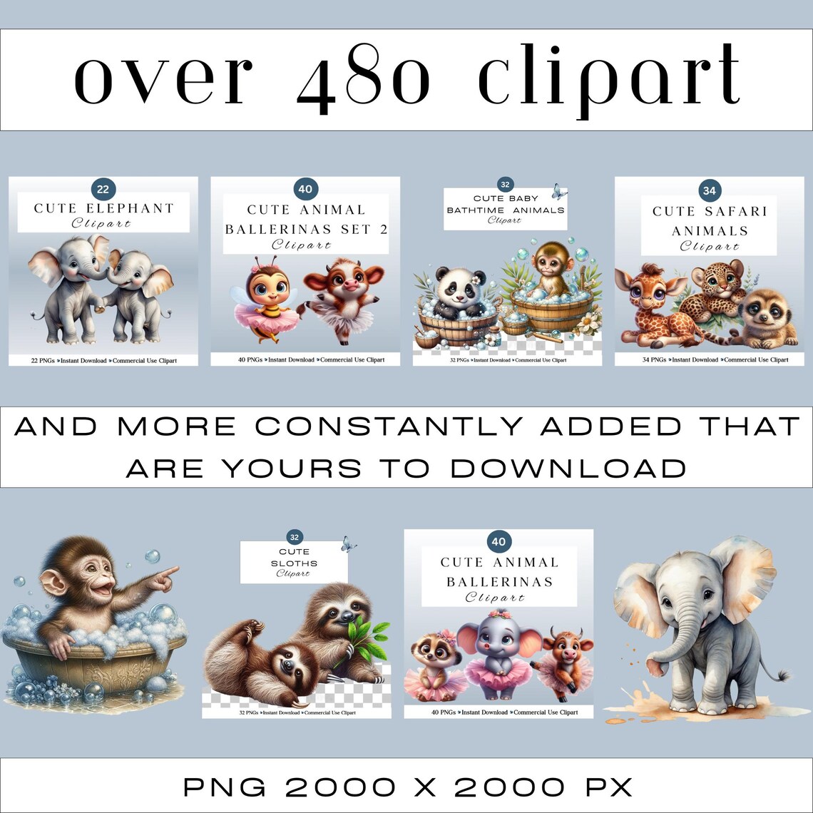 All Access Pass Cute Animal Clipart PNG Bundle | Lifetime Commercial ...