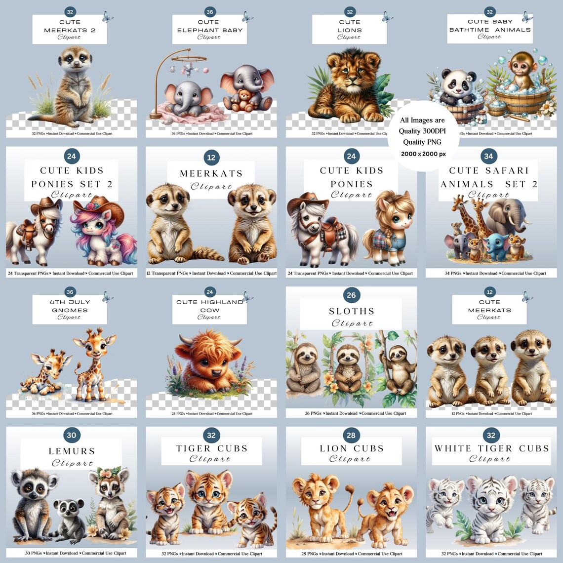 All Access Pass Cute Animal Clipart PNG Bundle | Lifetime Commercial ...