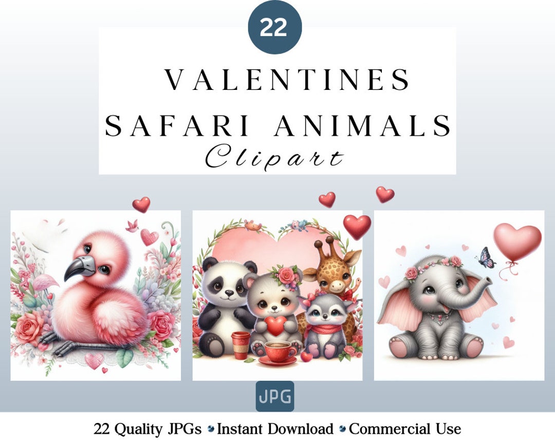 Cute Valentines Animals Clipart JPG Set 2 | Watercolour Safari Animals ...