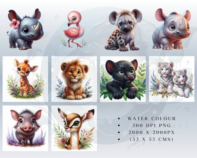 Cute Safari Animals Clipart PNG Cute Wildlife Watercolour Zoo Animals ...