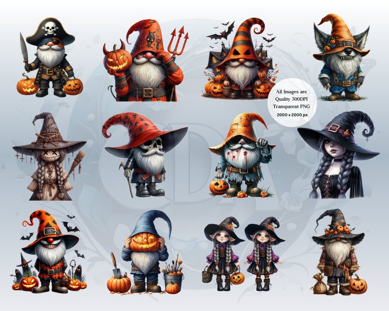 Cute Halloween Gnome Clipart 2 Whimsical Gnome Watercolor PNG Costume ...