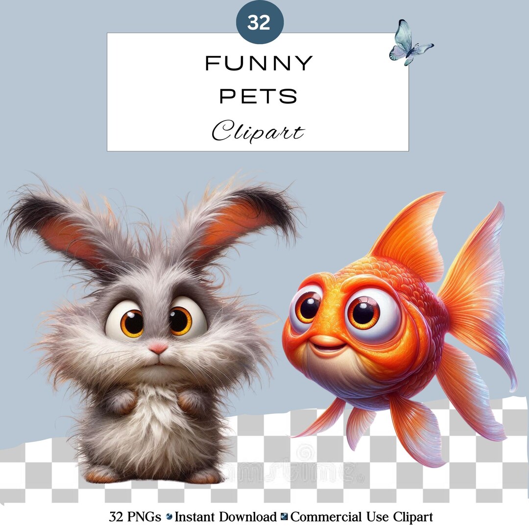 Funny Pets PNG Clipart Set | Cute Animal PNG | Commercial Use | Junk ...
