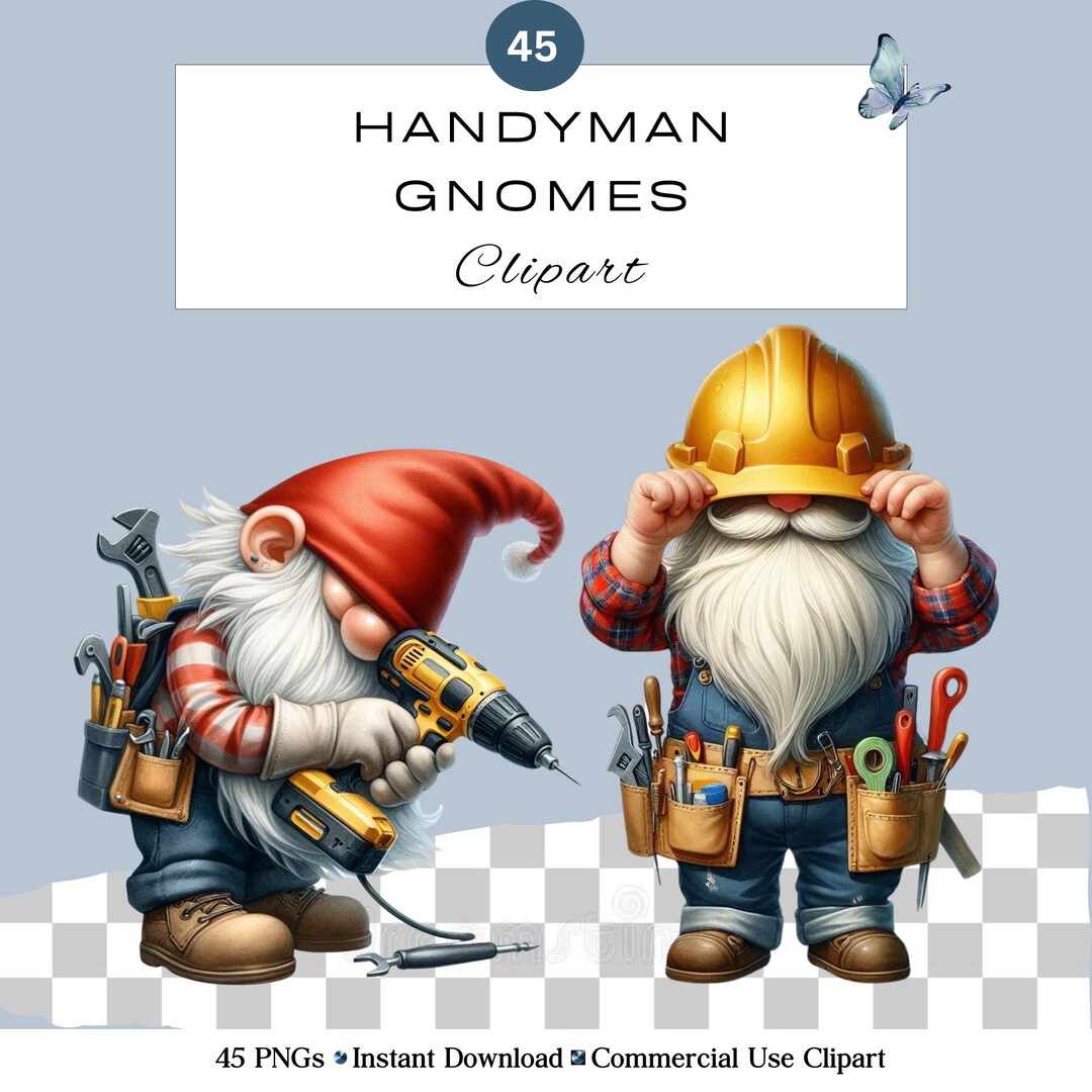 Cute Handyman Gnome Clipart PNG Bundle | Watercolour Construction ...