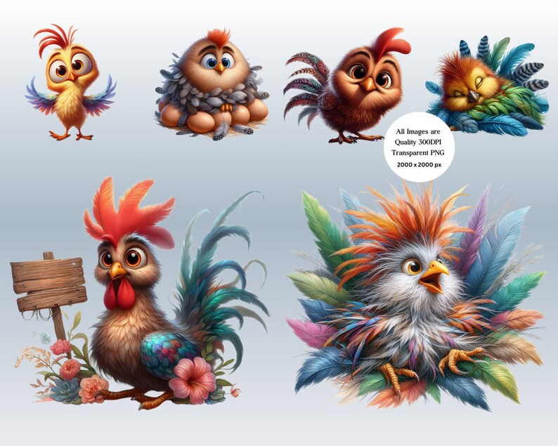 Funny Chicken Clipart Set Cute Chook Pngs Chicken Sublimations for ...