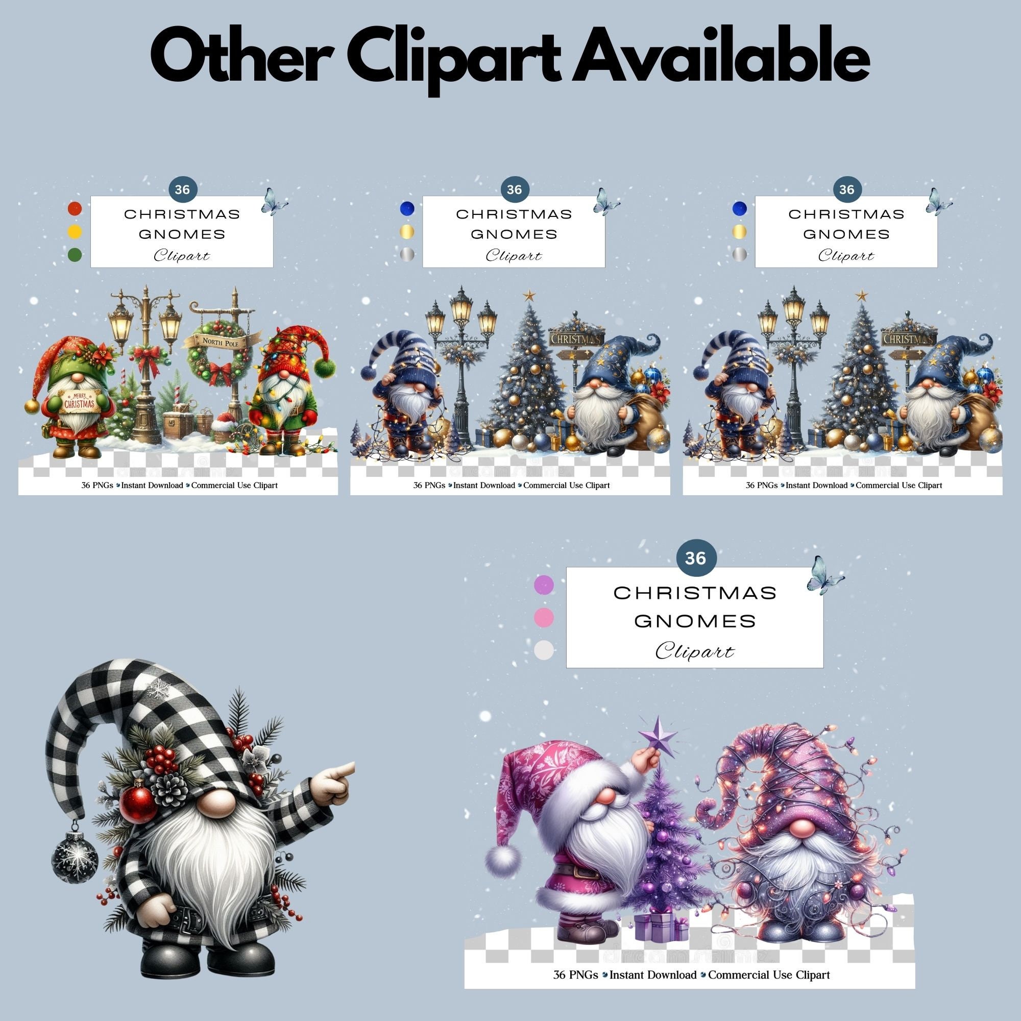 Cute Christmas Gnome Clipart PNG Set | Holiday Watercolour Festive ...