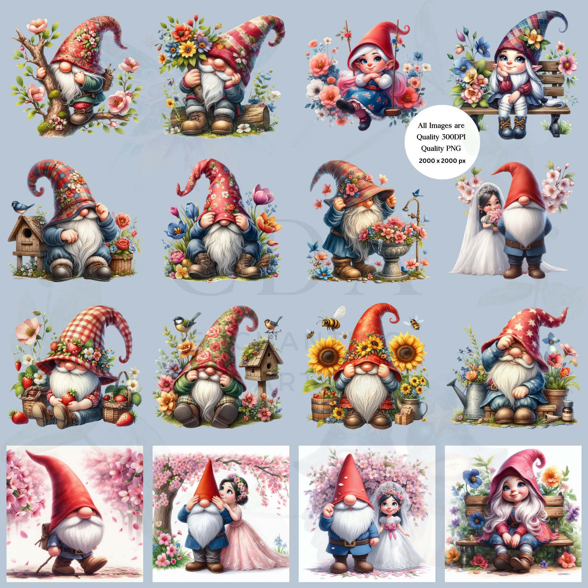 Cute Spring Gnomes PNG Clipart | Watercolour Season Flower ...