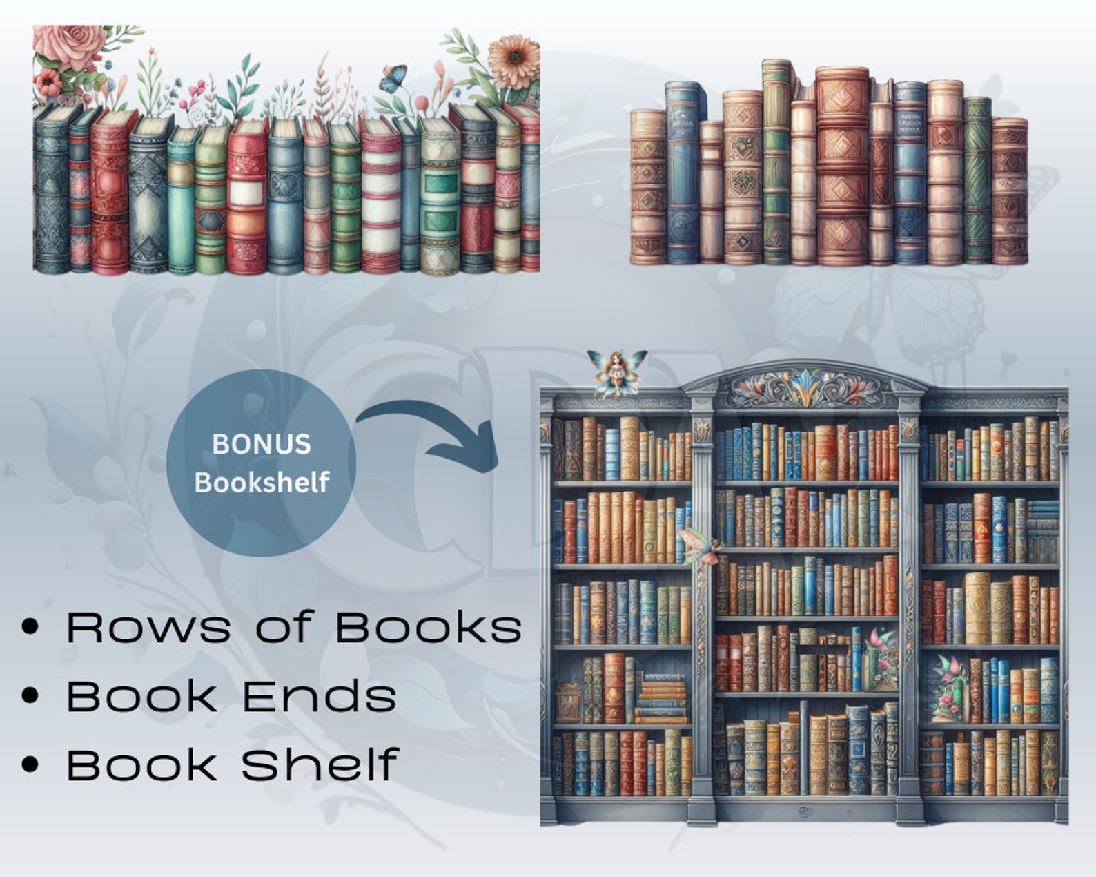 Fairy Book Border Clipart PNG | Bookshelf Watercolor Clipart | Book ...
