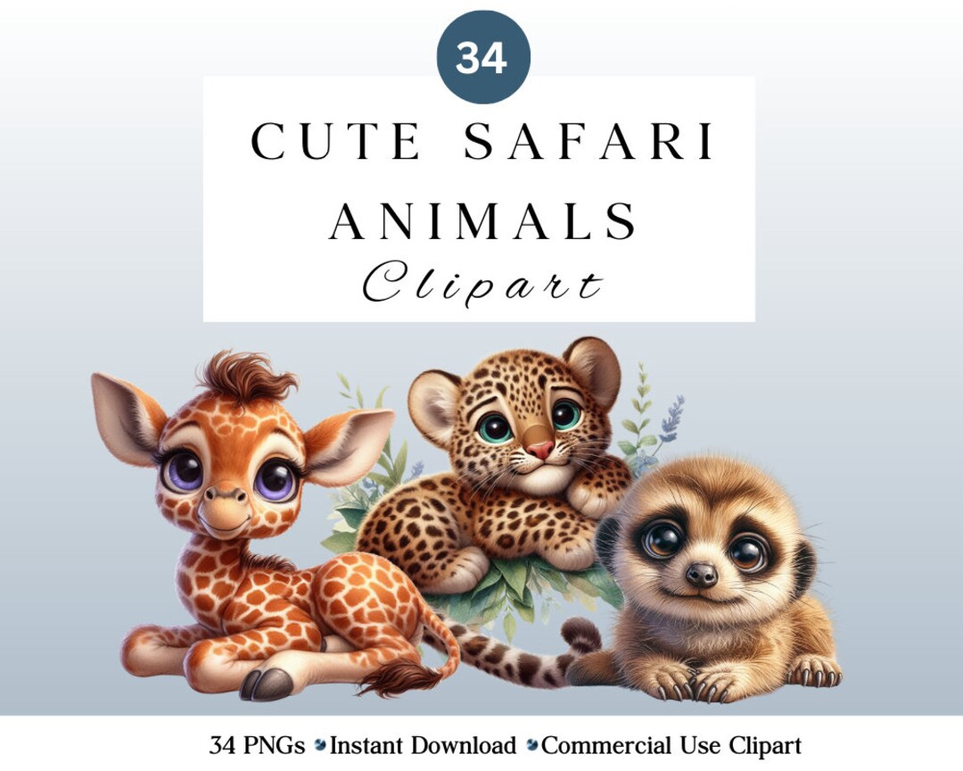 Cute Safari Animals Clipart PNG Cute Wildlife Watercolour Zoo Animals ...