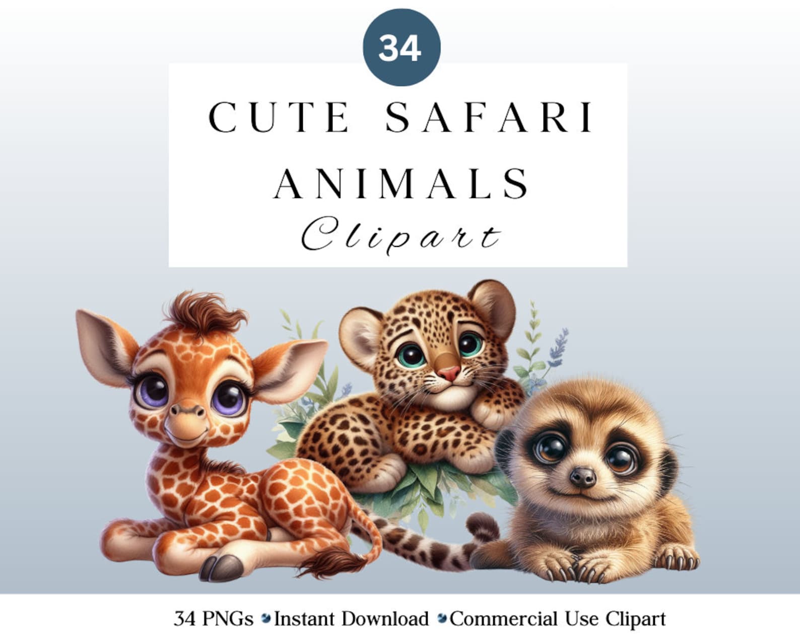 Cute Safari Animals Clipart PNG Cute Wildlife Watercolour Zoo Animals ...