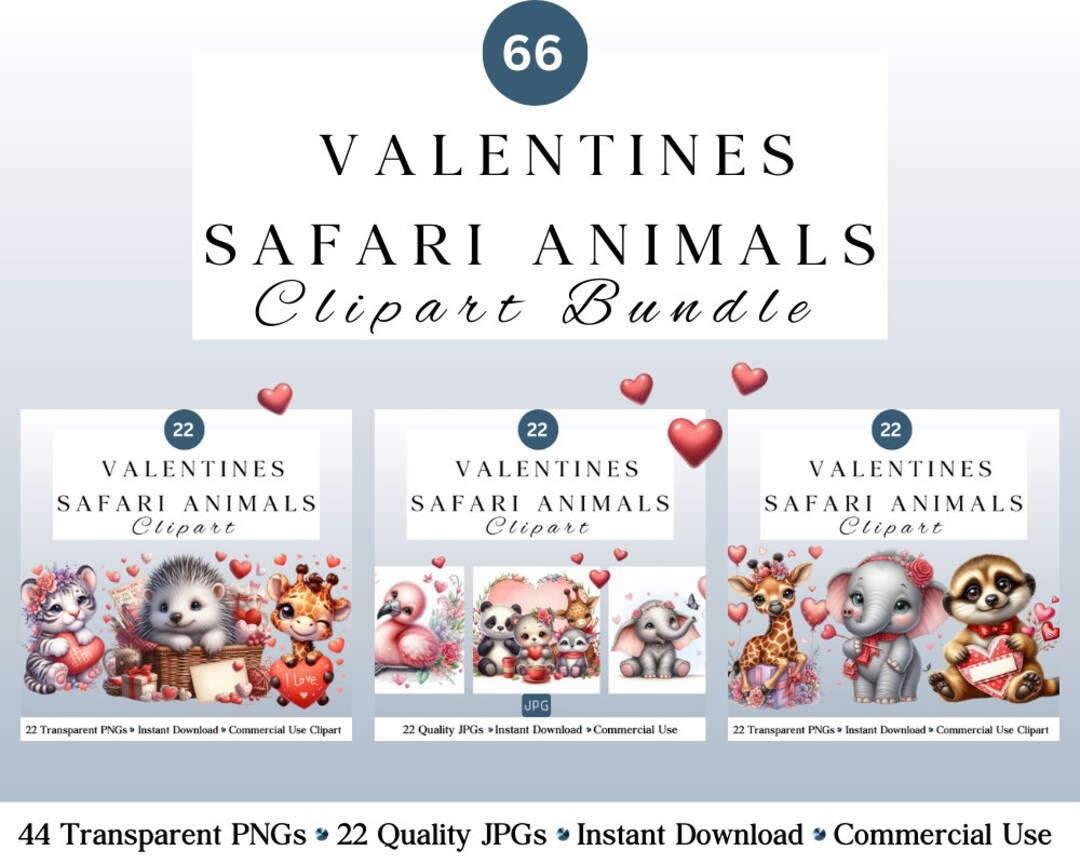 Cute Watercolour Valentines Animals Clipart JPG and PNG | Safari ...