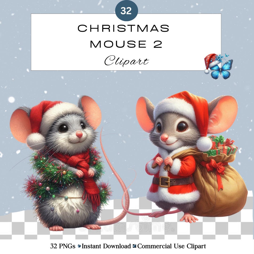 Cute Christmas Mouse PNG Clipart 2 | Festive Cute Animal in Christmas ...