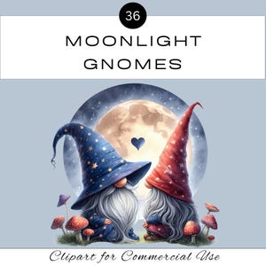 Cute Moon Gnome Clipart PNG | Watercolour Lunar Moonlight Celestial ...