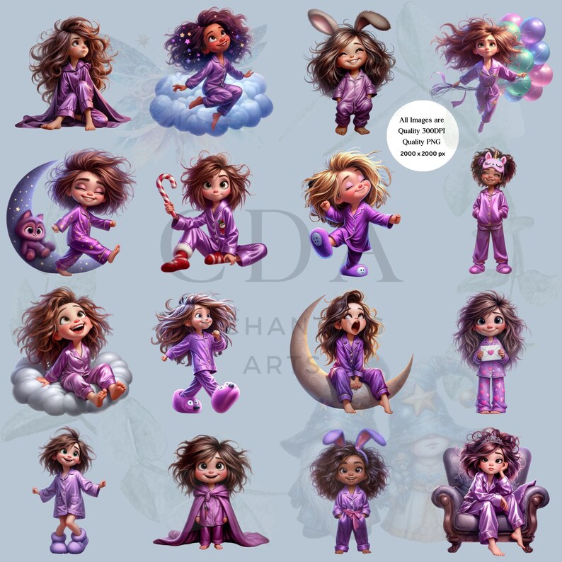 Girl in Pyjamas Clipart PNG Set | Watercolour Cute Quirky Funny | Junk ...