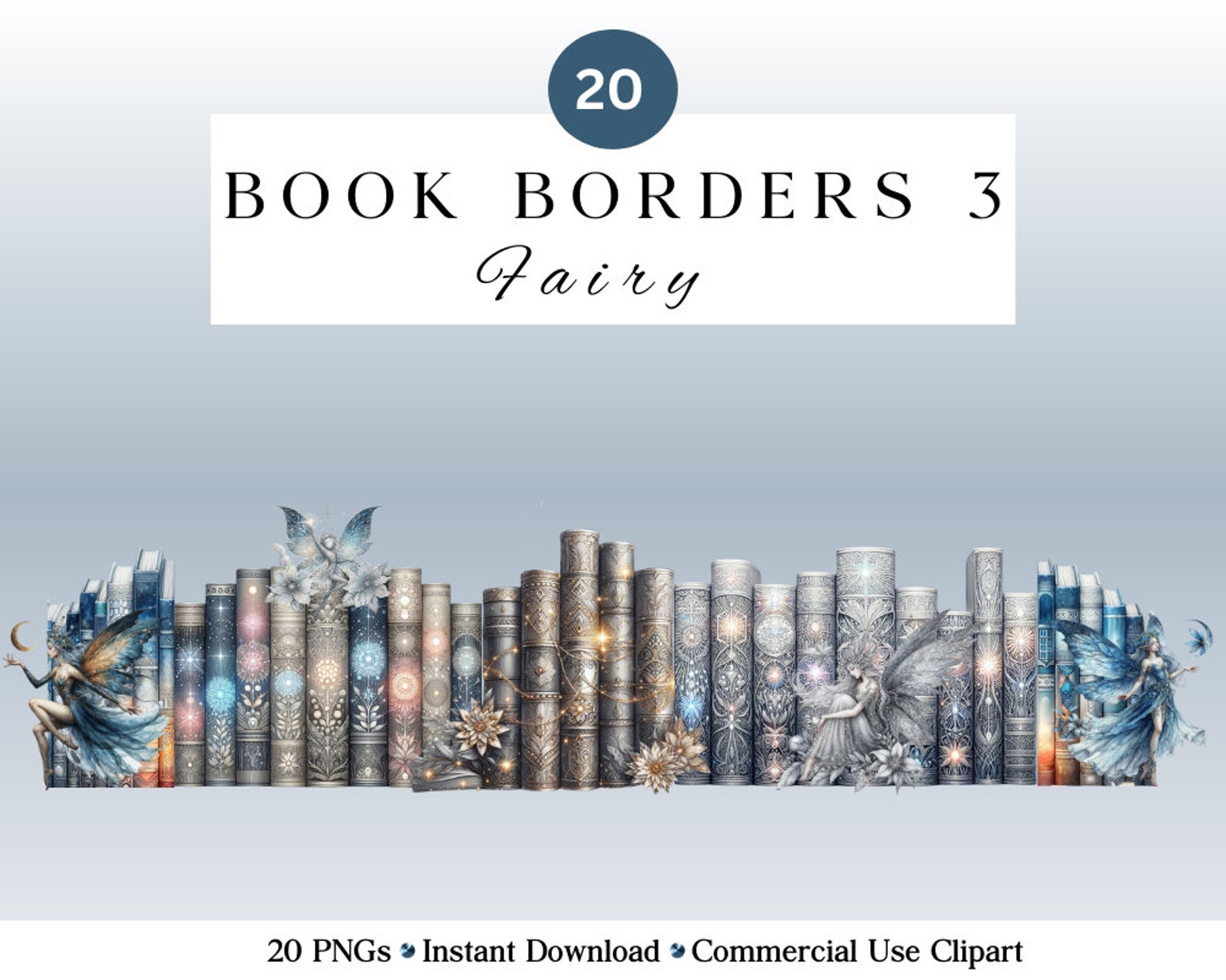 Fairy Book Border Clipart PNG Set 3 | Bookshelf Watercolor Clipart ...