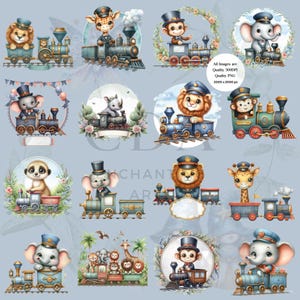 Cute Animal Train Clipart PNG | Watercolour Invitation Nursery | Junk ...