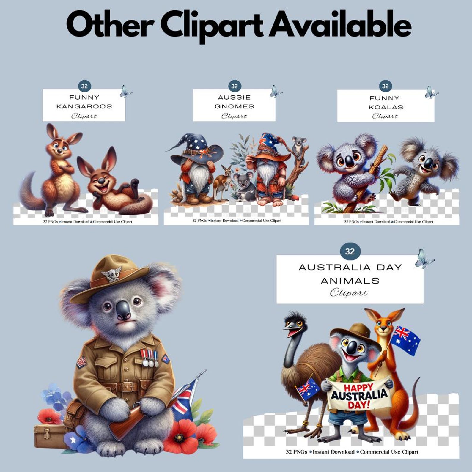 Anzac Australian Animals PNG Clipart Set | Cute Watercolour Aussie ...