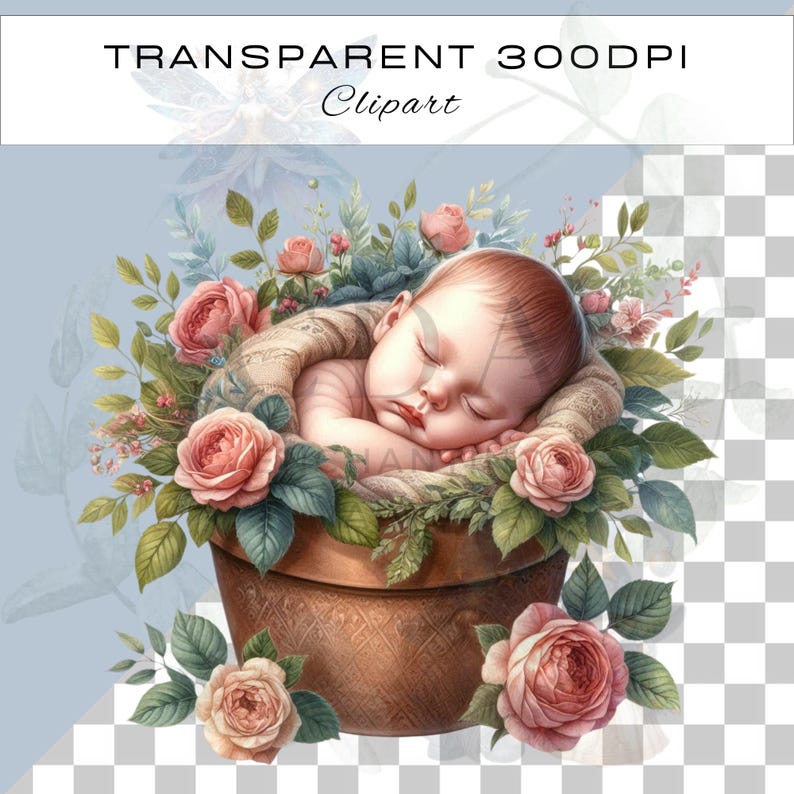 Flower Pot Baby PNG Clipart Bundle | Watercolour Sublimation | Junk ...
