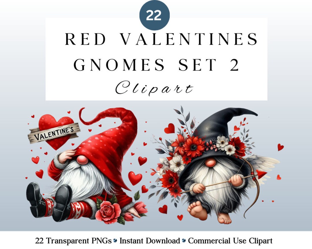 22 Red Valentine Gnomes Clipart PNG Set 2 Romantic Gnomes Watercolour ...