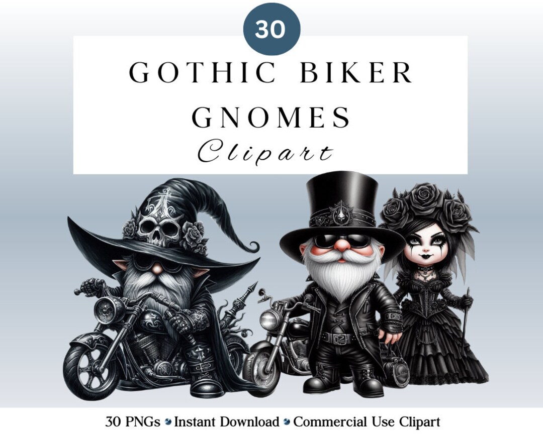 Gothic Biker Gnome PNG Clipart Set 2 | Whimsical Gnome | Cute Gothic ...