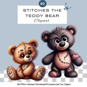 Cute Stitches Teddy Bear Clipart PNG Set 2 | Quirky Funny ...