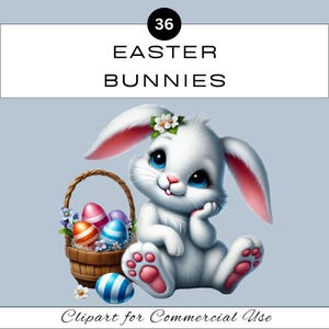Cute Easter Bunnies Clipart PNG Bundle 3 | Watercolour Easter Eggs and ...