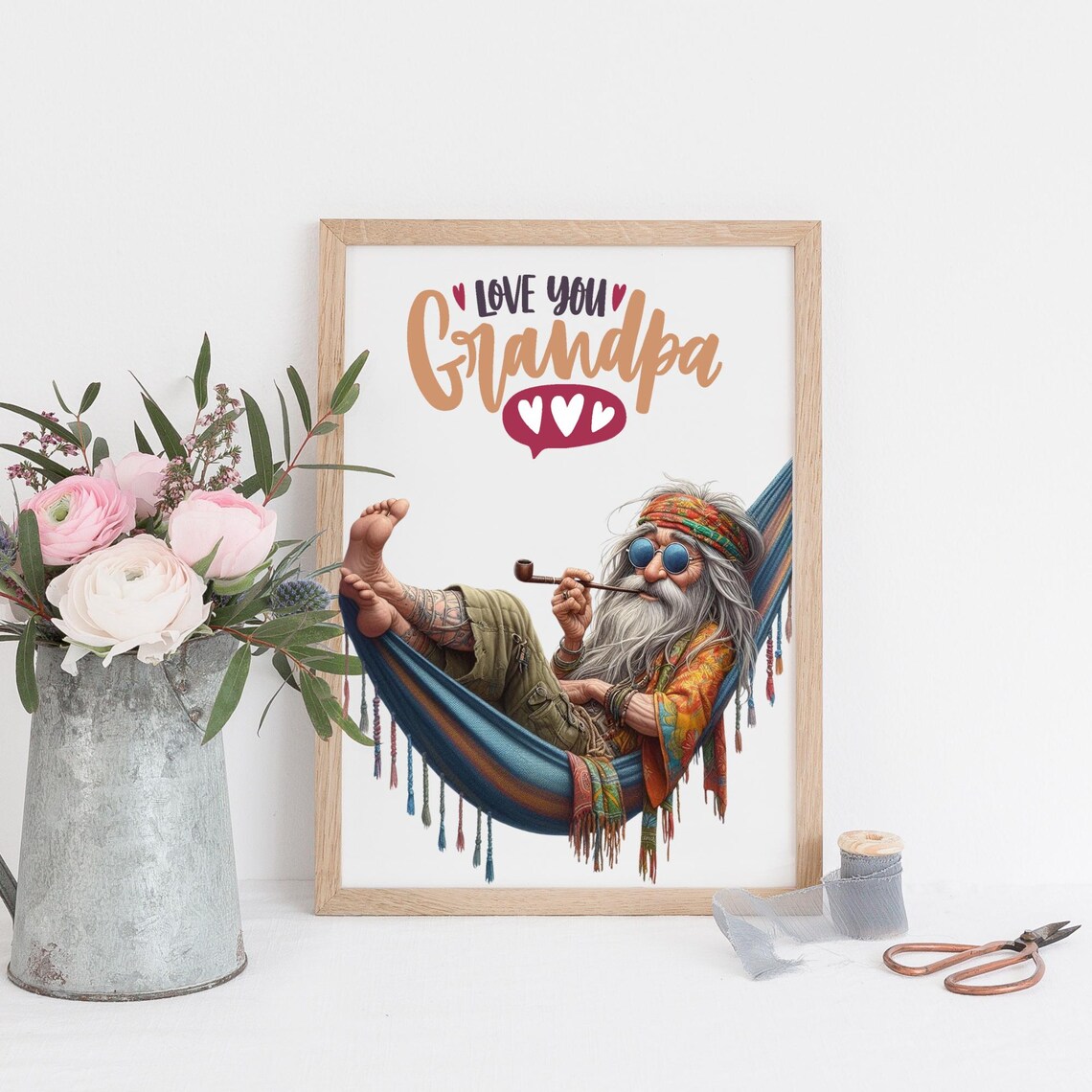 Funny Grandpa Hippie PNG Clipart Set | Cute Quirky Old Man Sublimation ...