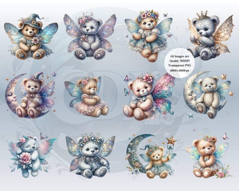 32 Cute Fairy Teddy Bear Clipart PNG Watercolour Fairies Iteddy Bears ...