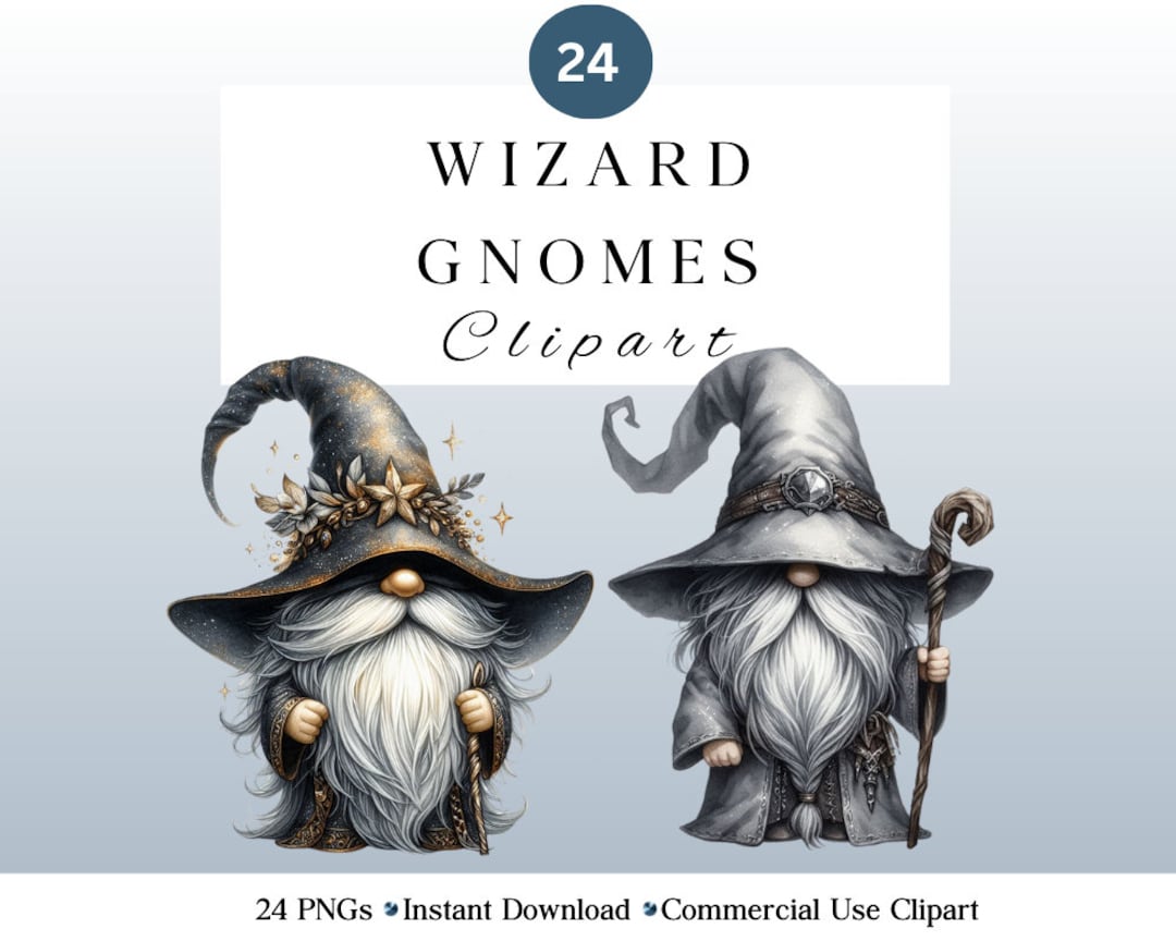 Adorable Wizard Gnome Clipart Bundle | Whimsical Gnome | Watercolor PNG ...