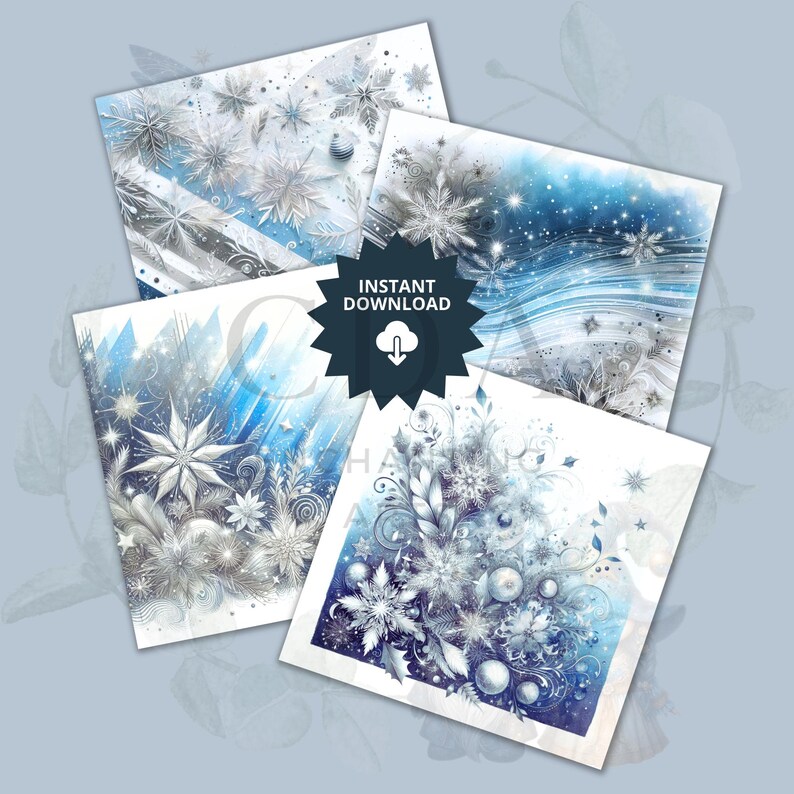 Blue Christmas Digital Paper | Watercolor Unique Christmas Design ...