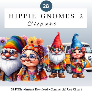 Hippie Gnome Clipart PNG Set 2 | Watercolour 60s 70s Psychedelic Gnomes ...
